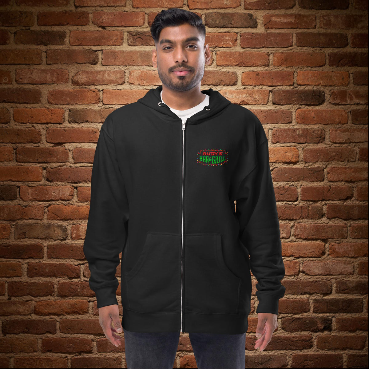 Christmas Neon Santa Zip Hoodie – Unisex Fleece | Rudy’s Bar NYC ...